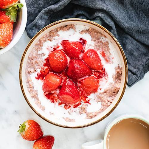 Strawberries and Cream Porridge - Blue Sky Eating