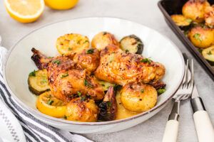 Lemon and Garlic Chicken Tray Bake - Blue Sky Eating