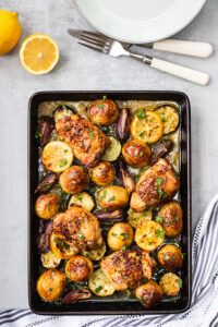 Lemon and Garlic Chicken Tray Bake - Blue Sky Eating