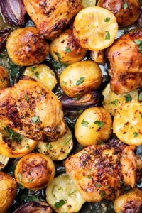 Lemon and Garlic Chicken Tray Bake - Blue Sky Eating