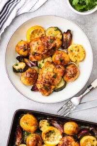 Lemon and Garlic Chicken Tray Bake - Blue Sky Eating