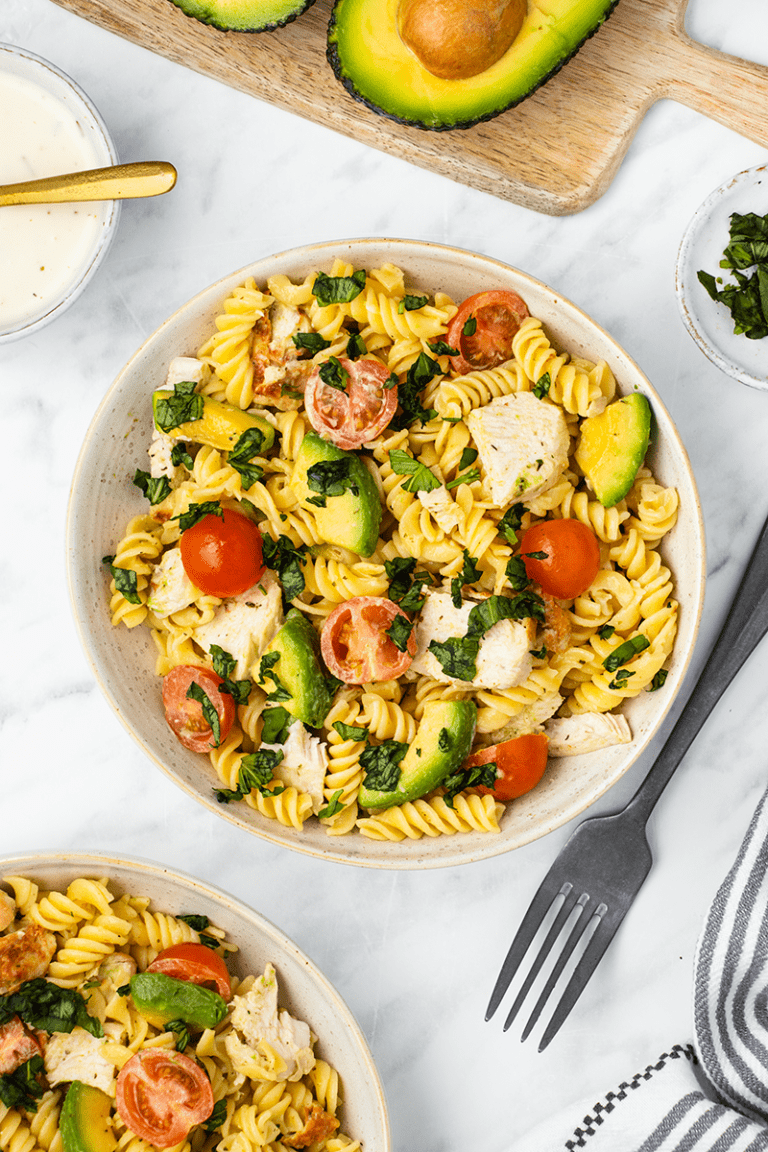Chicken Avocado Pasta Salad (Creamy, Delicious and Ready in 15 mins!)